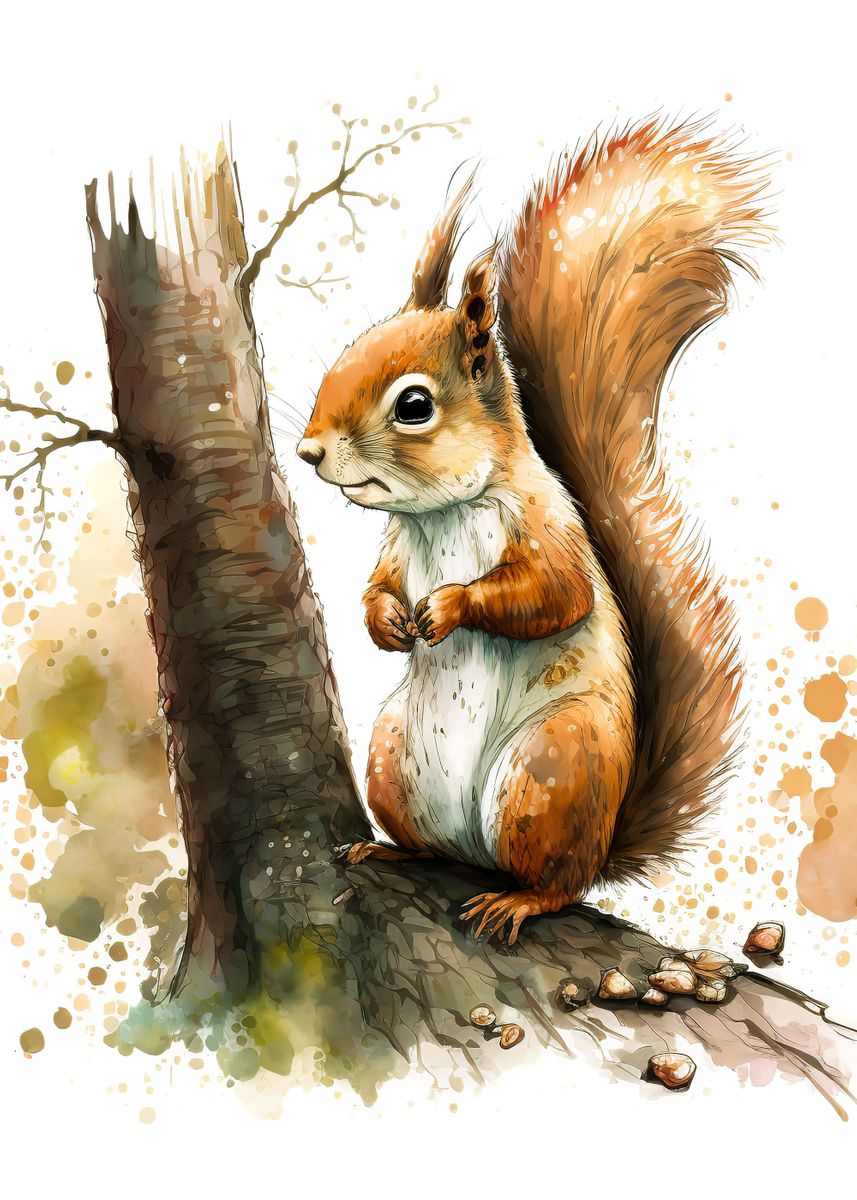 'Squirrel Watercolor' Poster, picture, metal print, paint by Elly ...