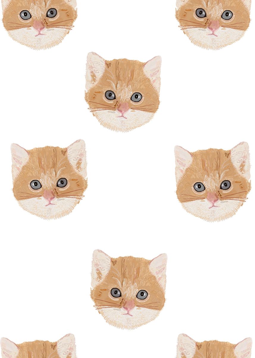 'Cute yellow cat head' Poster, picture, metal print, paint by Gulsen ...