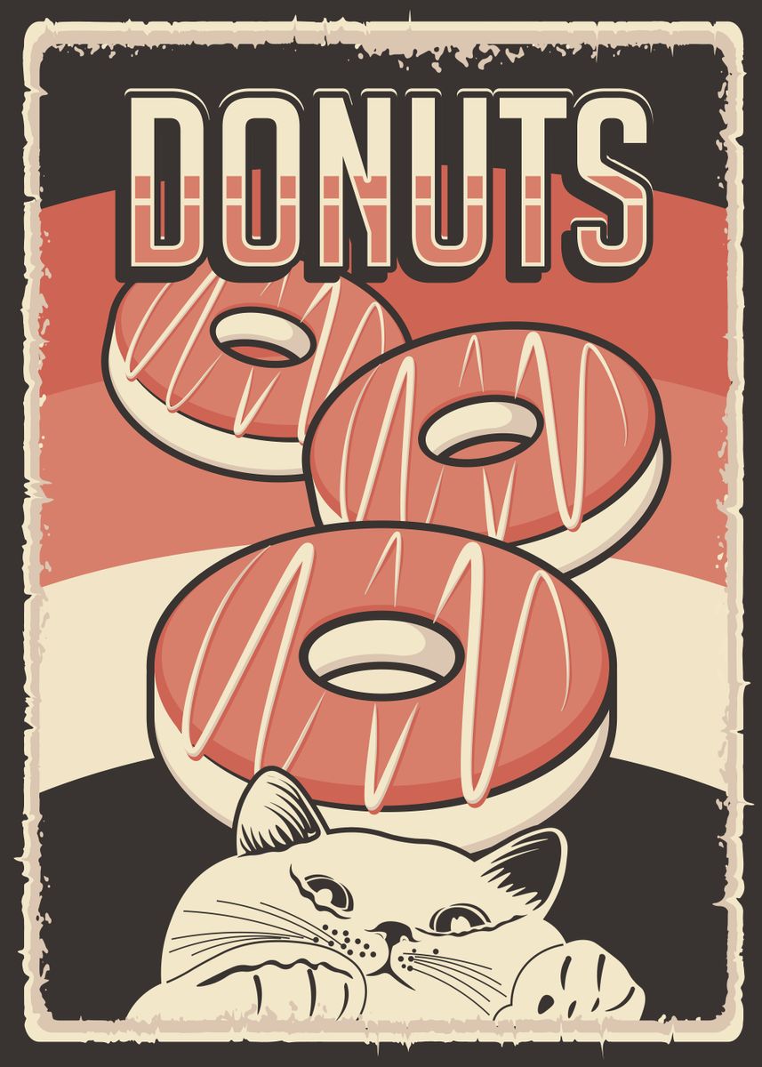 'Donuts Cat chef' Poster, picture, metal print, paint by XandYart ...