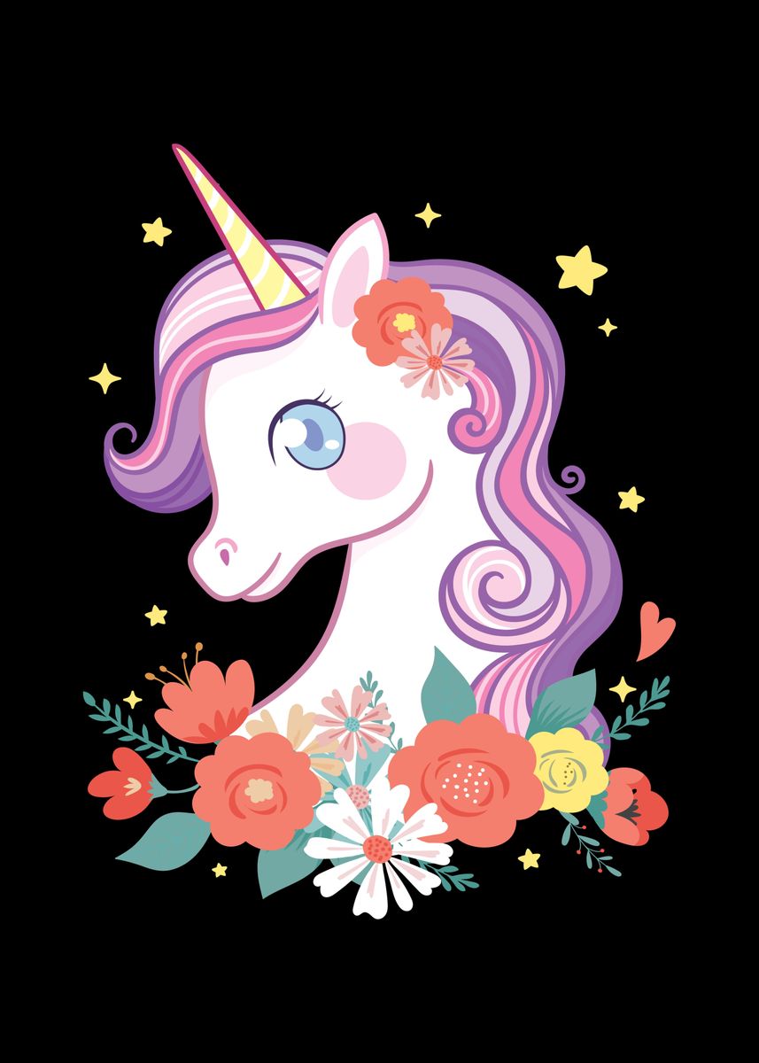 'Unicorn Cute Kids Girls' Poster, picture, metal print, paint by Mooon ...