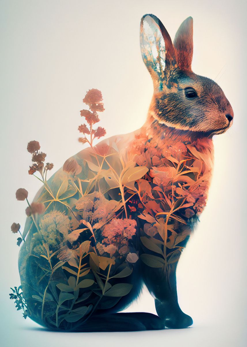 'Rabbit Flower' Poster, picture, metal print, paint by DecoyDesign ...