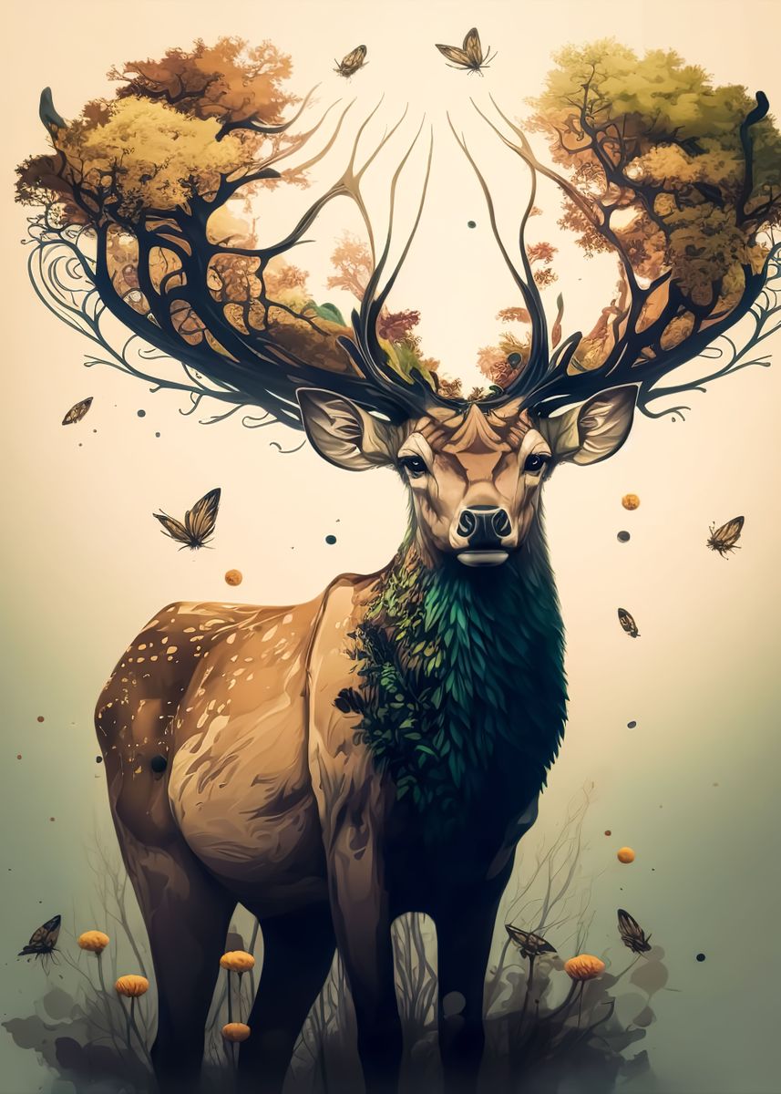 'color deer in the night' Poster, picture, metal print, paint by Soul ...