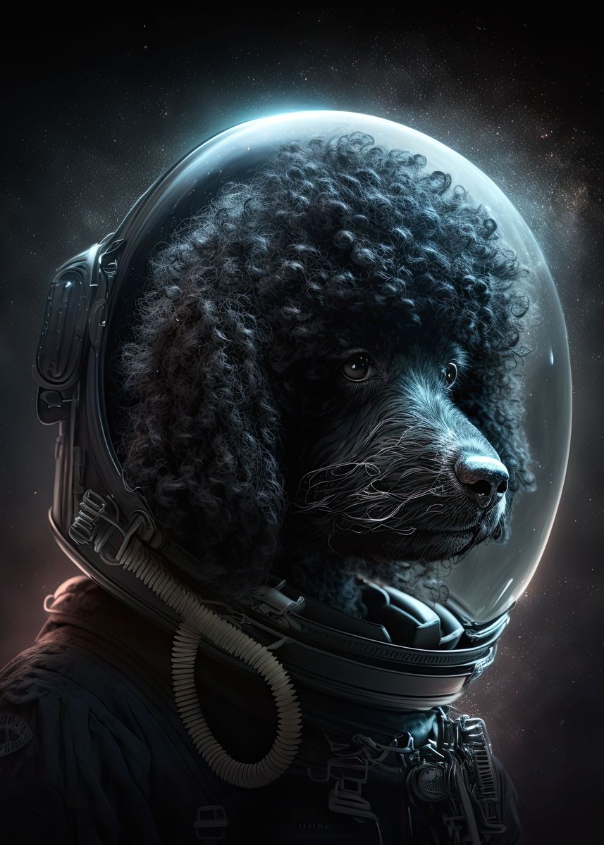 'Black Poodle Astronaut ' Poster, picture, metal print, paint by PetPrints | Displate