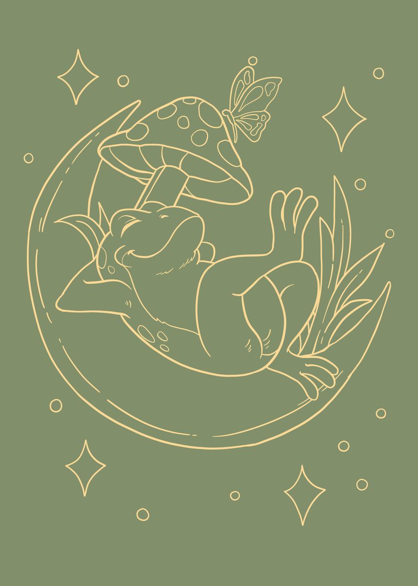 'Cottagecore Frog' Poster, picture, metal print, paint by PxL | Displate