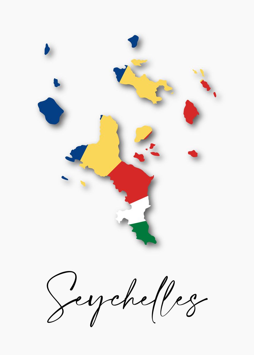 'Seychelles Map Flag' Poster, picture, metal print, paint by dkDesign ...