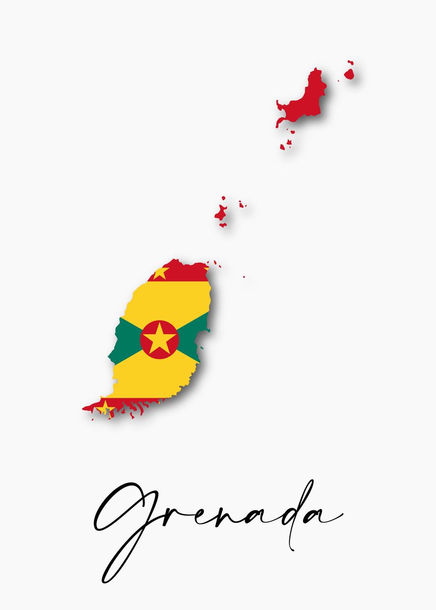 'Grenada Country Map Flag' Poster, picture, metal print, paint by ...