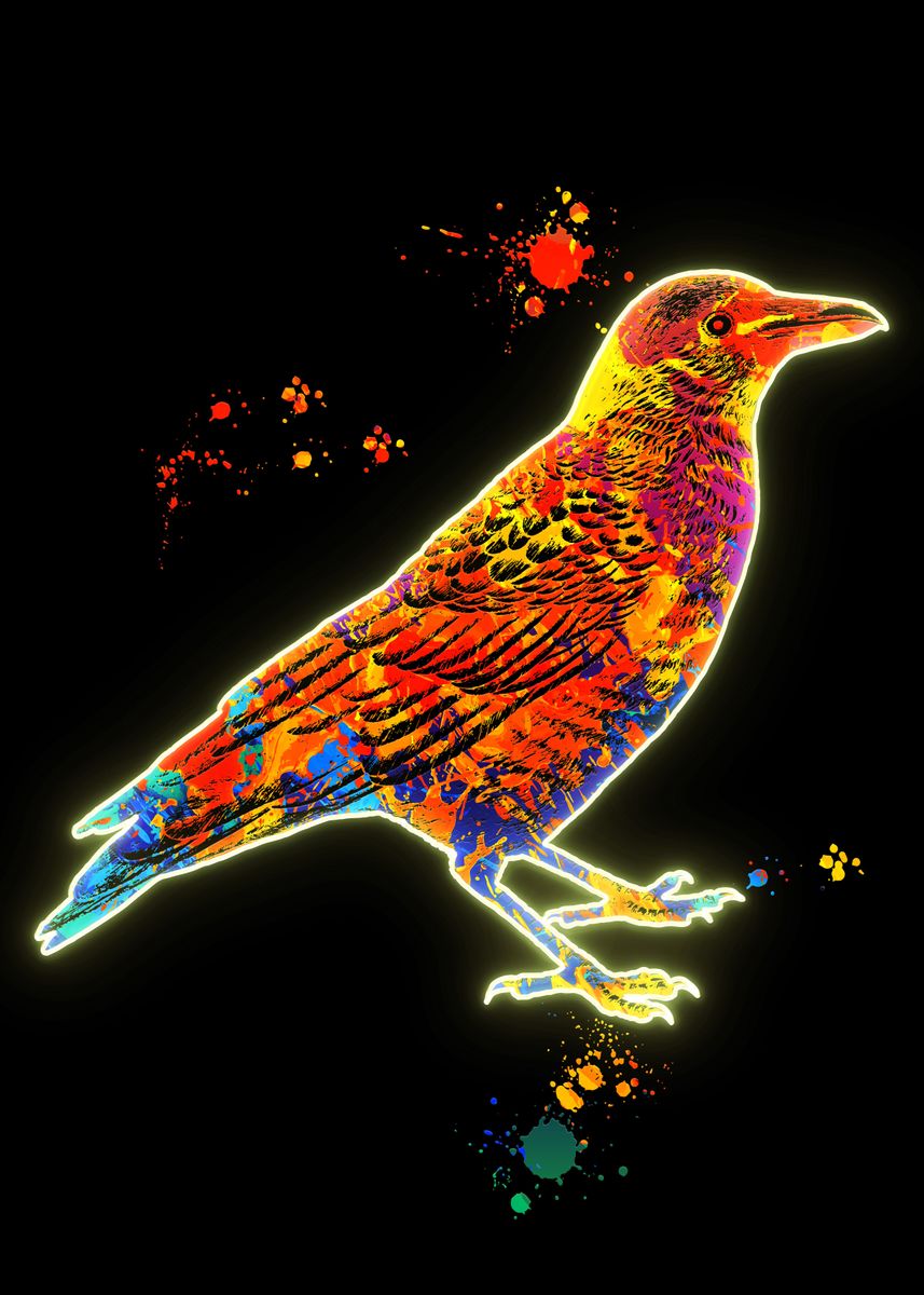 'Neon crow' Poster, picture, metal print, paint by Morgan Moorhead ...