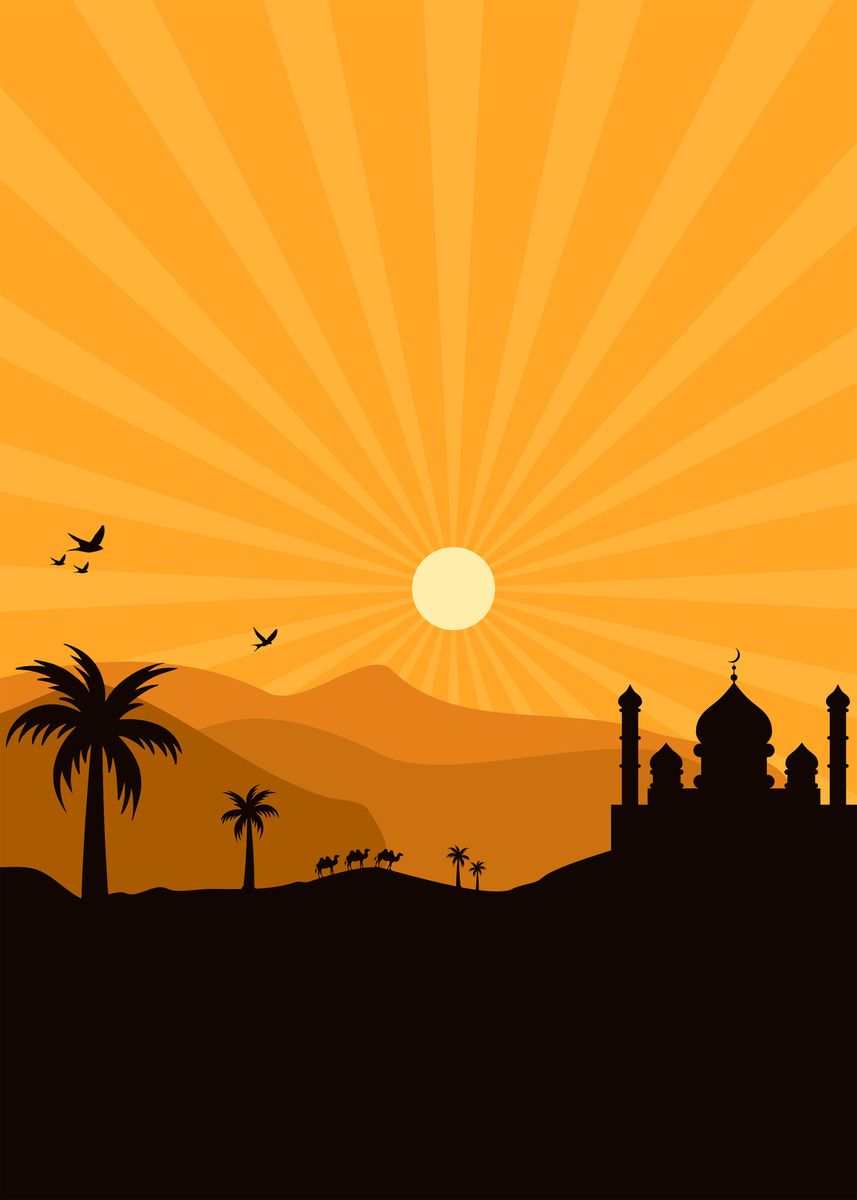 'islamic sunset on desert' Poster by wild Up | Displate