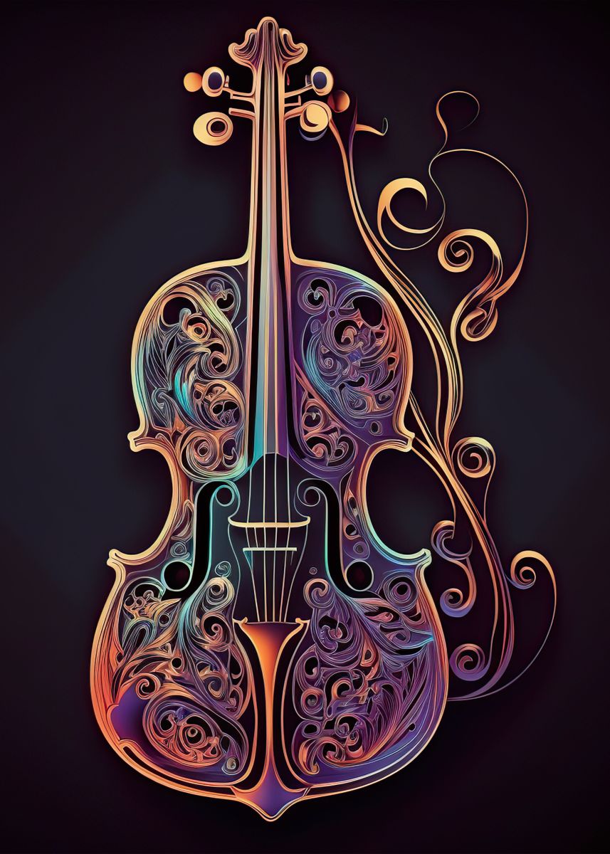 'Violin music art ' Poster, picture, metal print, paint by Minimalist ...