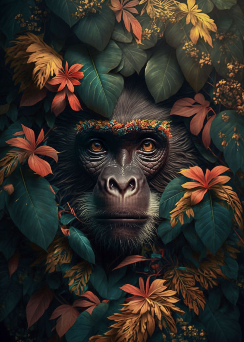 'Moonkey in jungle style' Poster, picture, metal print, paint by Steven ...