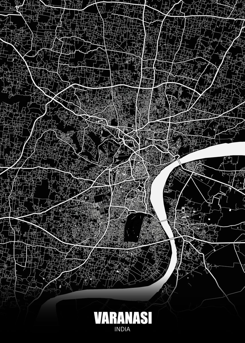 'Varanasi India Dark Map' Poster, picture, metal print, paint by Zake ...