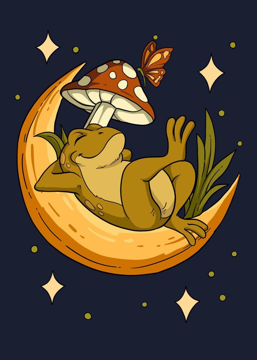 'Cottagecore Frog' Poster, picture, metal print, paint by PxL | Displate