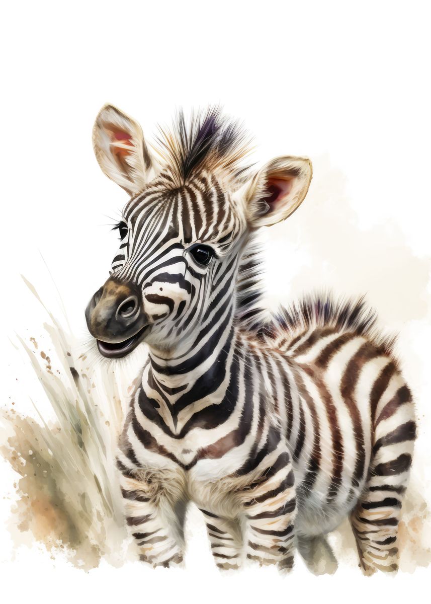 'Baby Zebra Watercolor' Poster, picture, metal print, paint by ...
