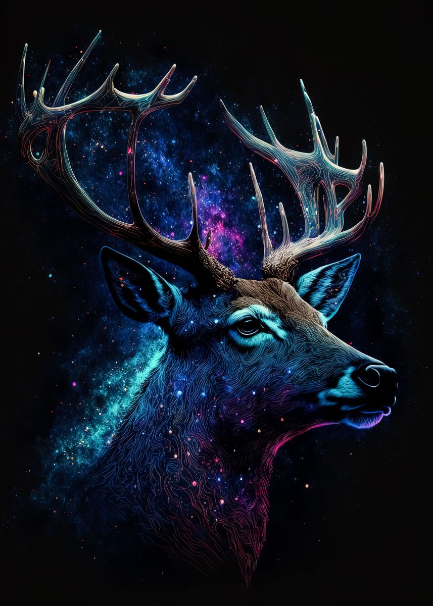 'color deer in the night' Poster, picture, metal print, paint by Soul ...