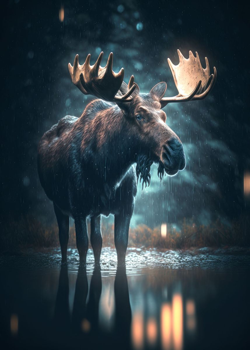 'Moose Night The Rain' Poster, picture, metal print, paint by Zenz ...