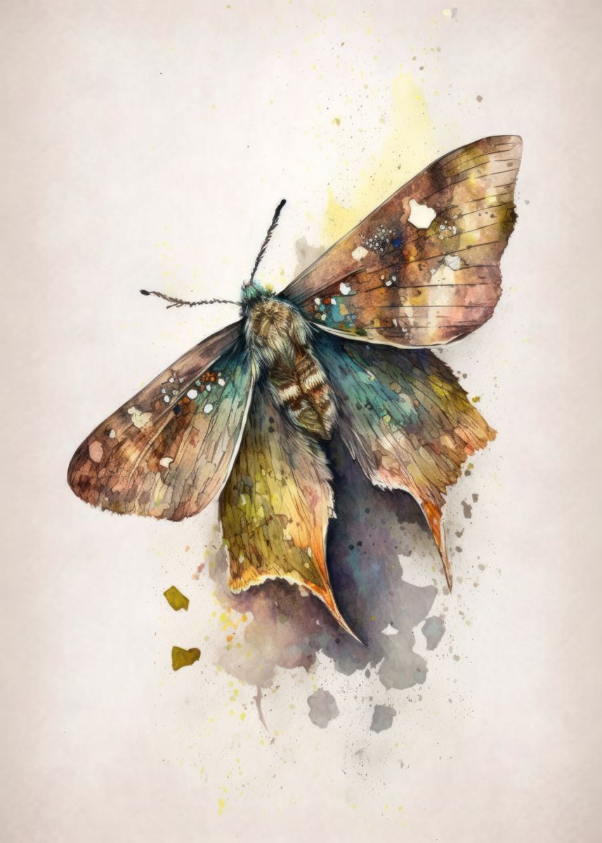 'Moth Watercolor Insect' Poster, picture, metal print, paint by Usama ...