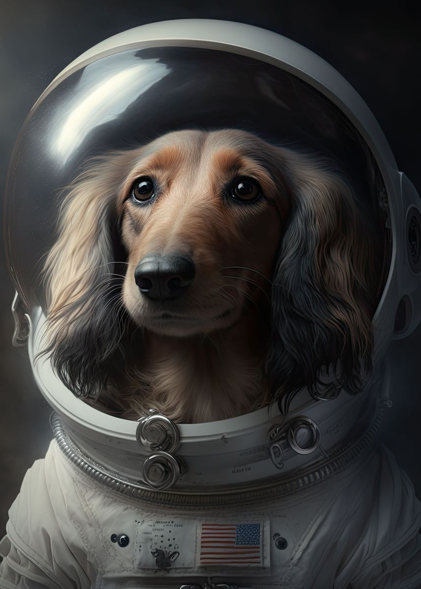 'Cream Dachshund Astronaut' Poster, picture, metal print, paint by PetPrints | Displate