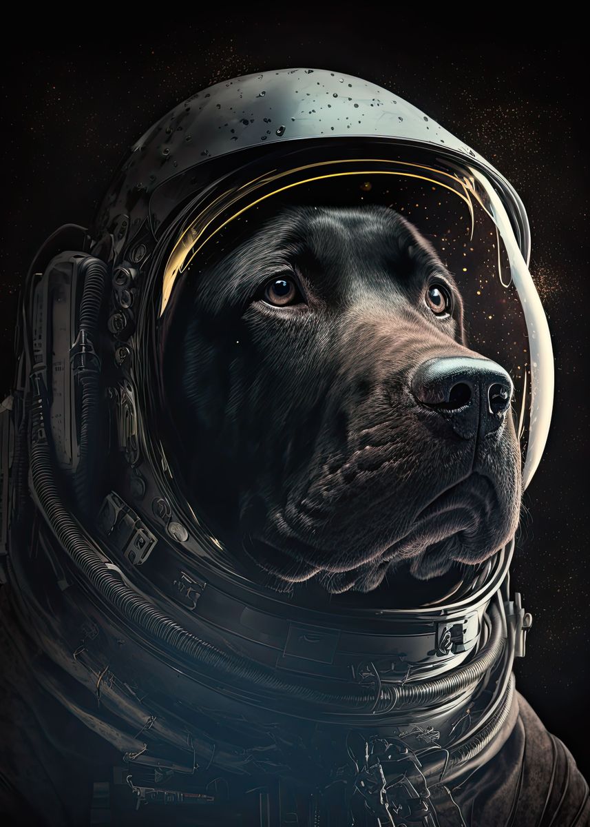 'Black Labrador Astronaut ' Poster, picture, metal print, paint by PetPrints | Displate