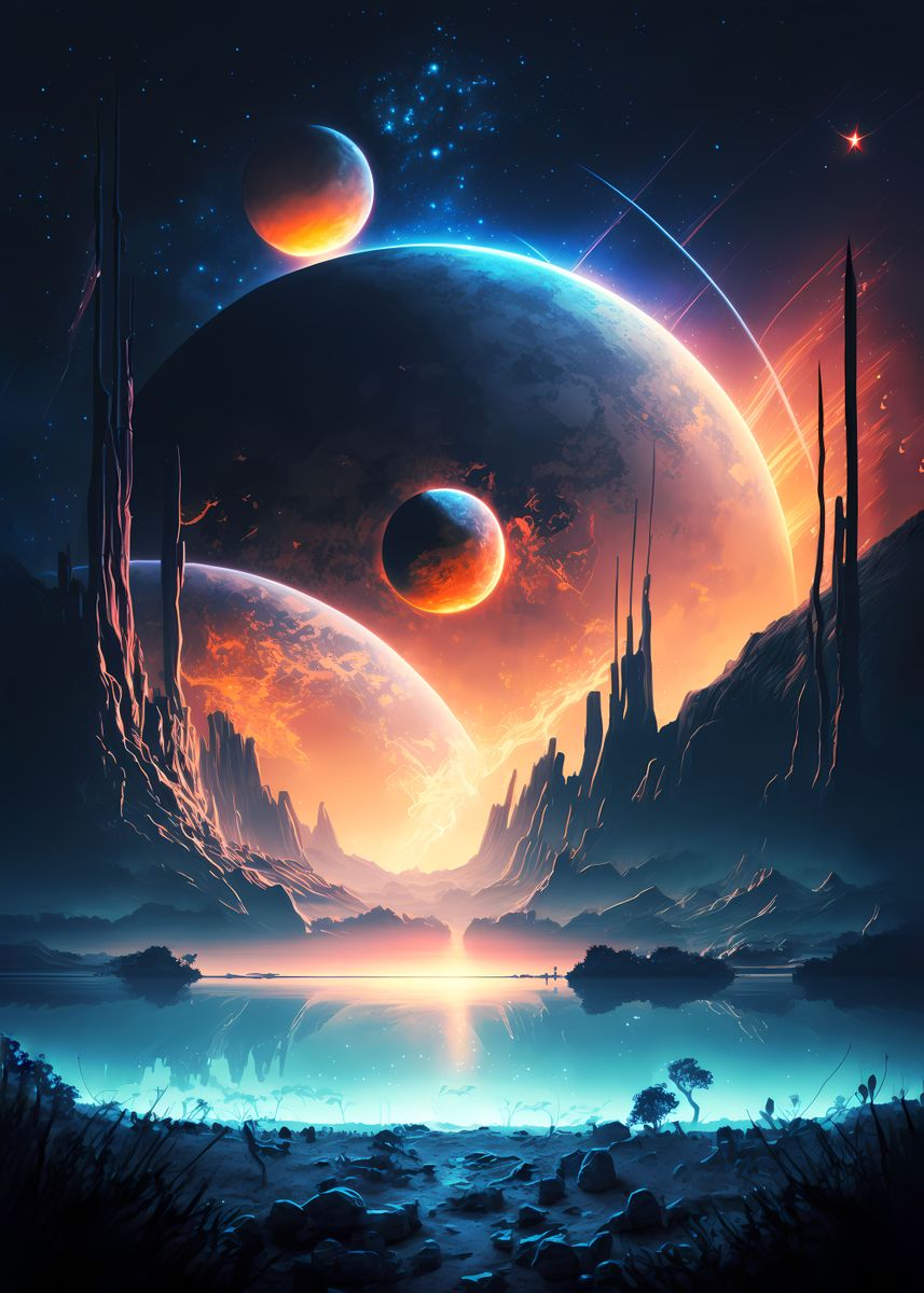 'Galactic Horizon Landscape' Poster, picture, metal print, paint by ...