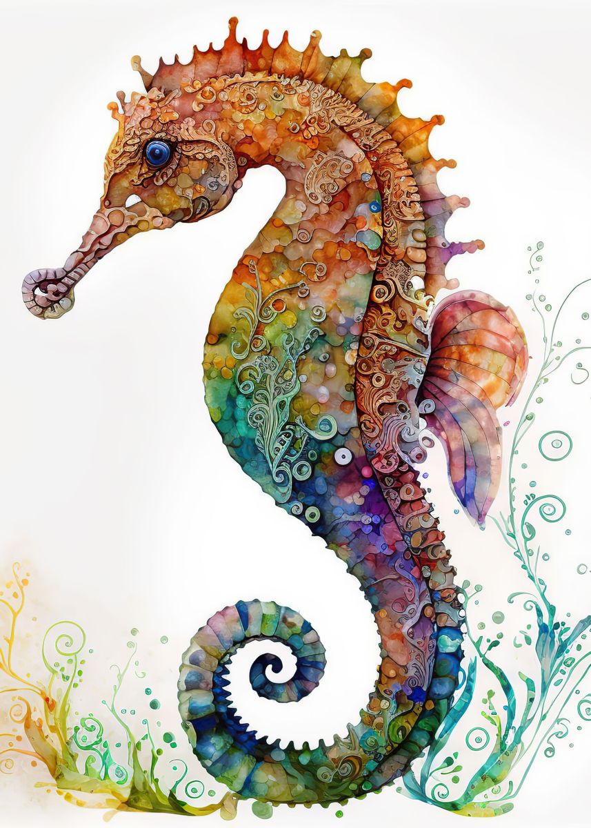 'Watercolor seahorse ' Poster, picture, metal print, paint by Desiree ...