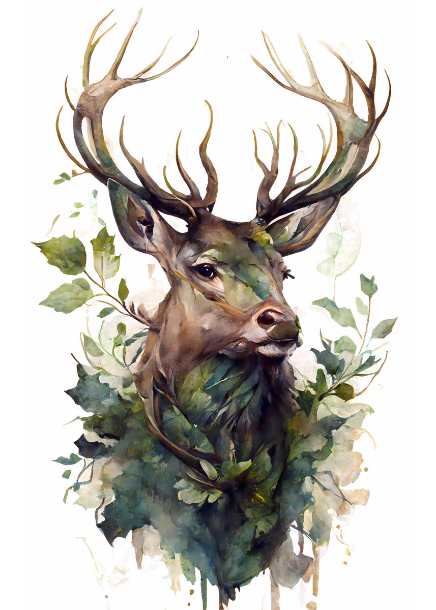 'Forest Stag' Poster, picture, metal print, paint by David Scott | Displate