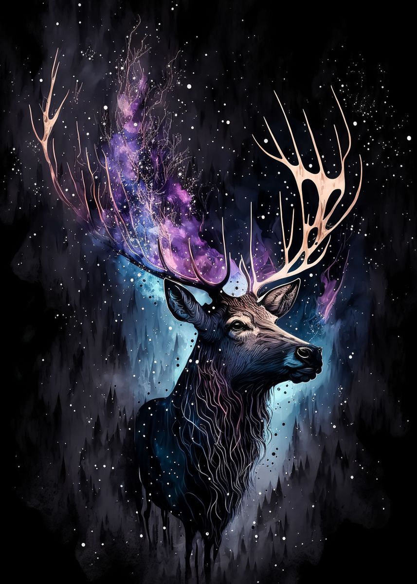 'color deer in the night' Poster, picture, metal print, paint by Soul ...