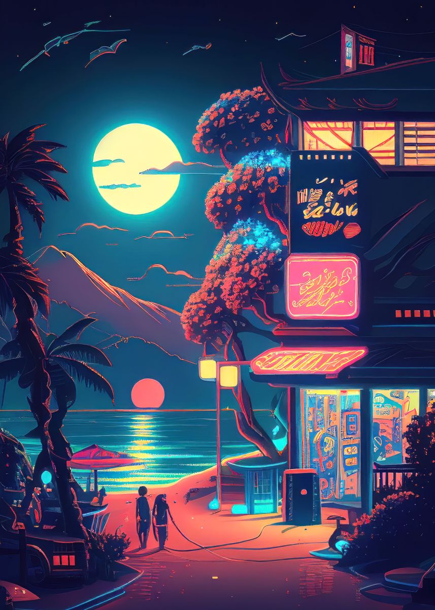 'Neon Fantasy Young Lovers' Poster, picture, metal print, paint by ...