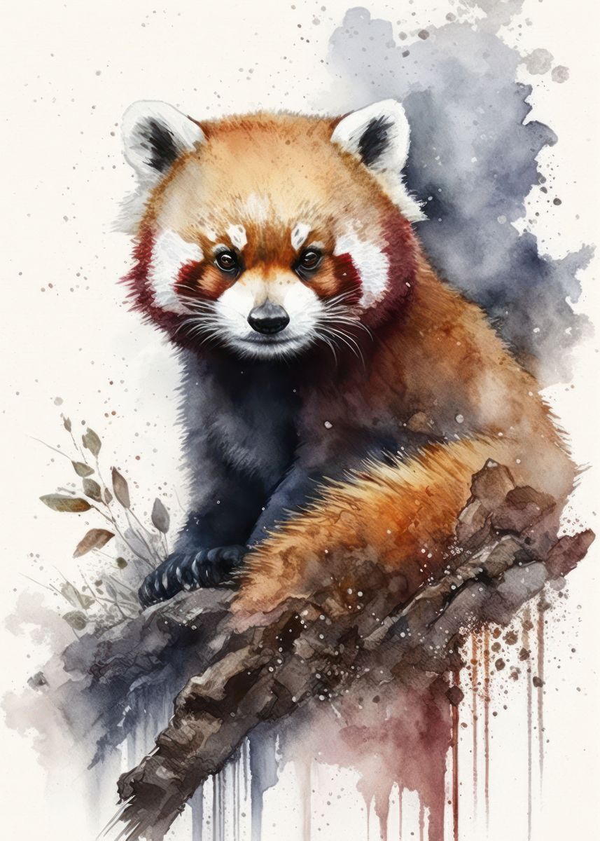 'Red Panda Watercolor' Poster, picture, metal print, paint by Usama ...