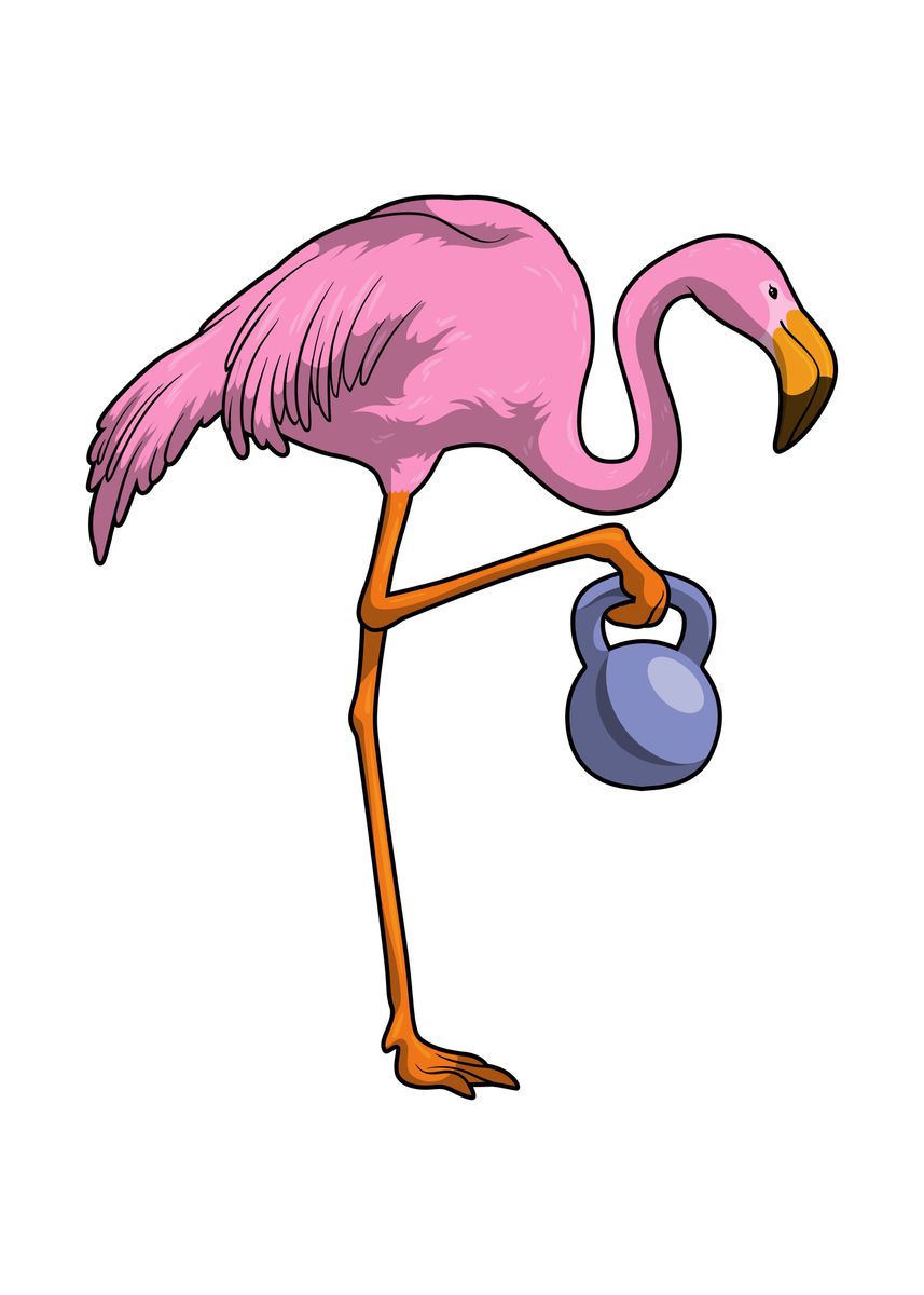 'Flamingo Fitness Dumbbell' Poster, picture, metal print, paint by ...