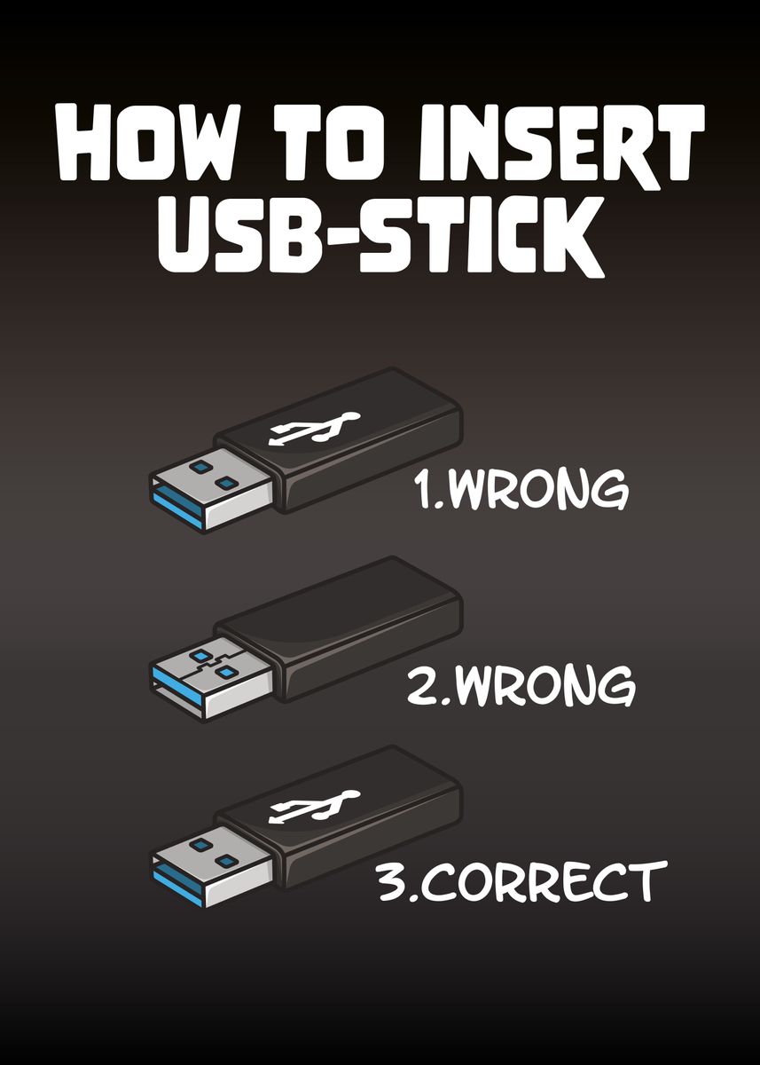 'How To Insert USB Stick' Poster, picture, metal print, paint by ...