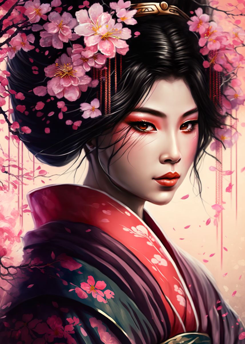 'Sakura Geisha' Poster, picture, metal print, paint by ...