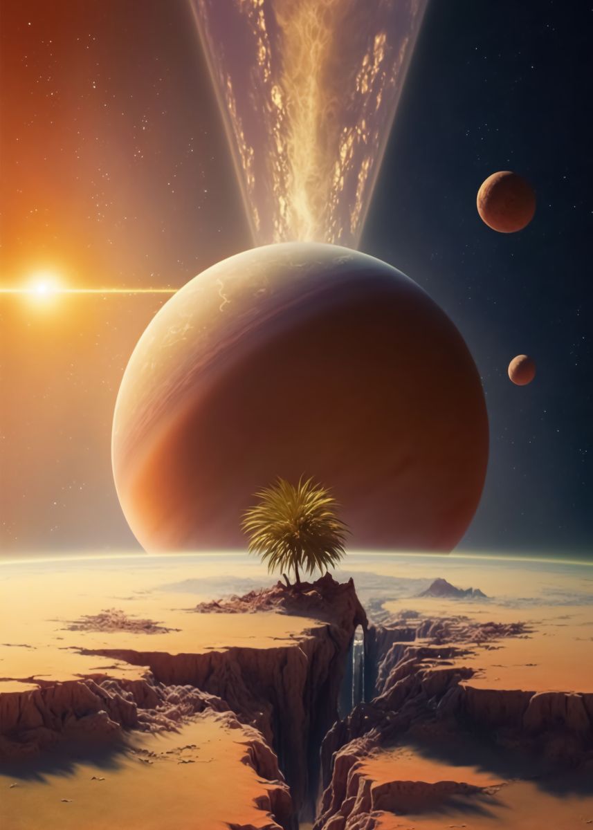 'Space Oasis' Poster, picture, metal print, paint by Pixaverse | Displate