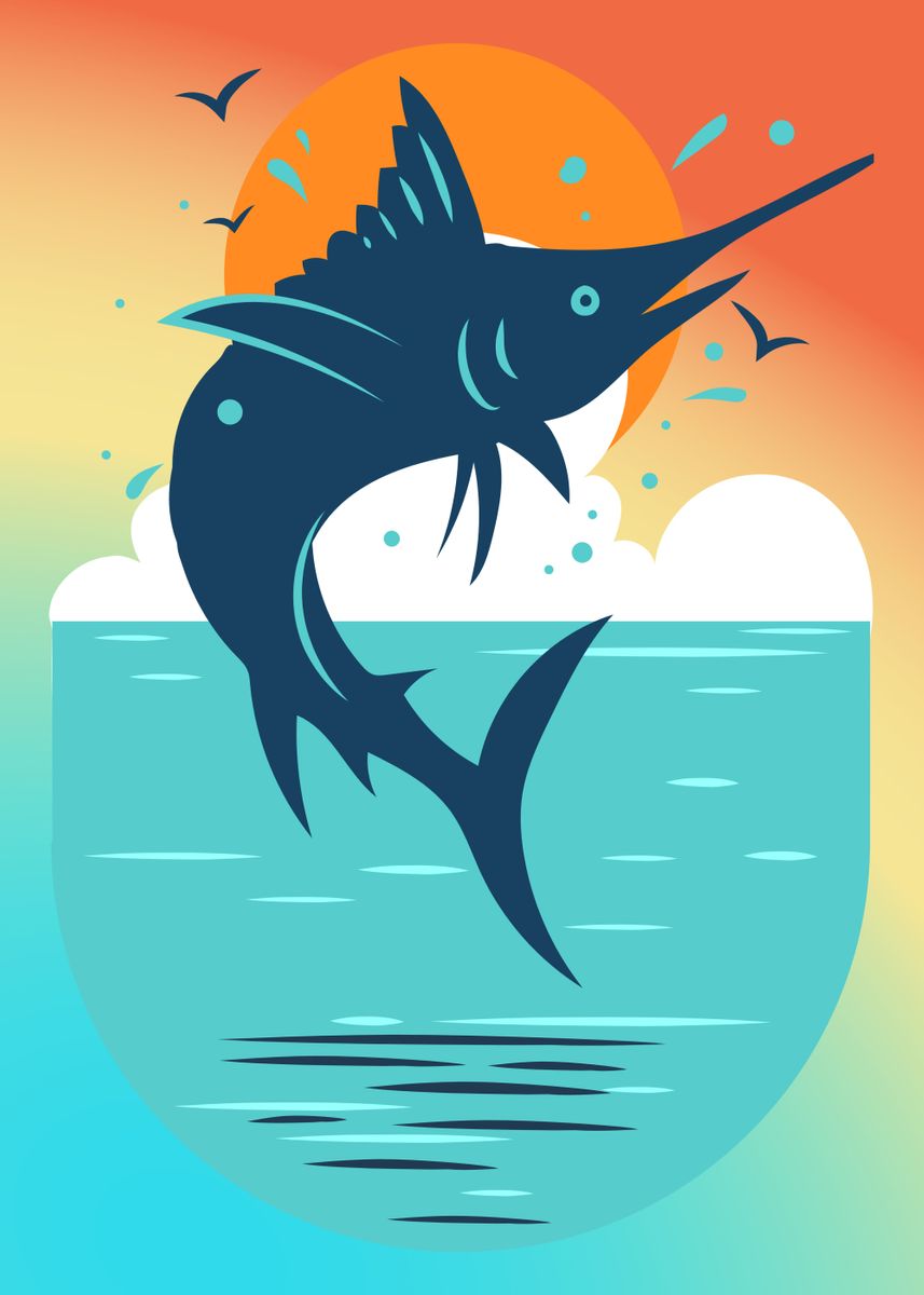 ' Swordfish Ocean Sunset' Poster, picture, metal print, paint by NIZAM ...