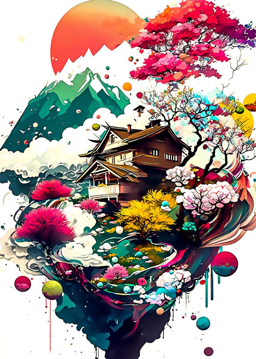 'Japan Temple Abstract' Poster, picture, metal print, paint by Artirs ...