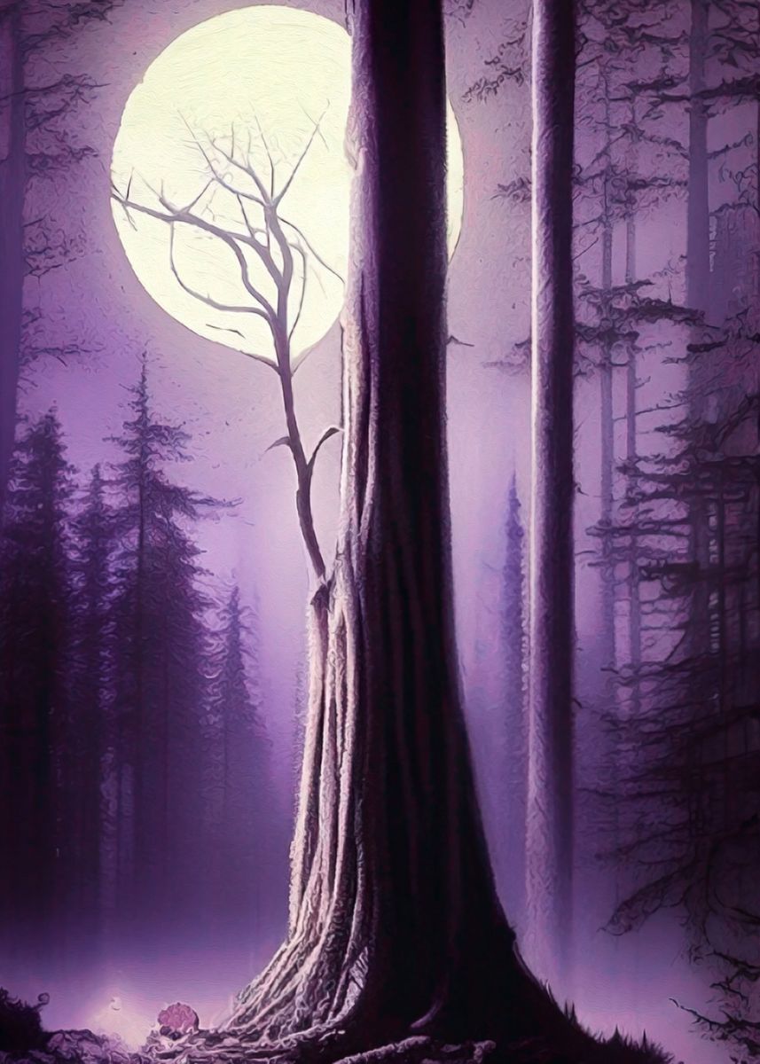 'big tree and moon' Poster, picture, metal print, paint by Travel ...