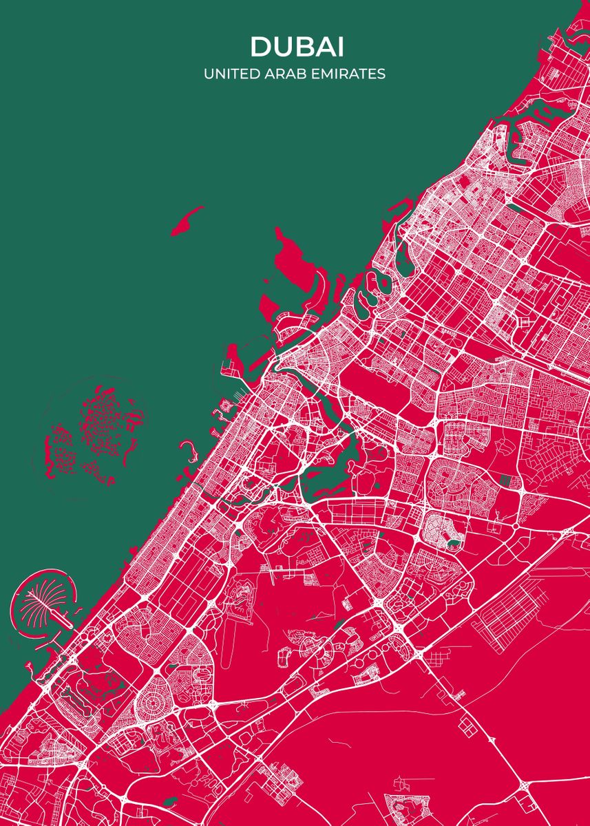 'Dubai UAE City Map Poster' Poster, picture, metal print, paint by Omar ...