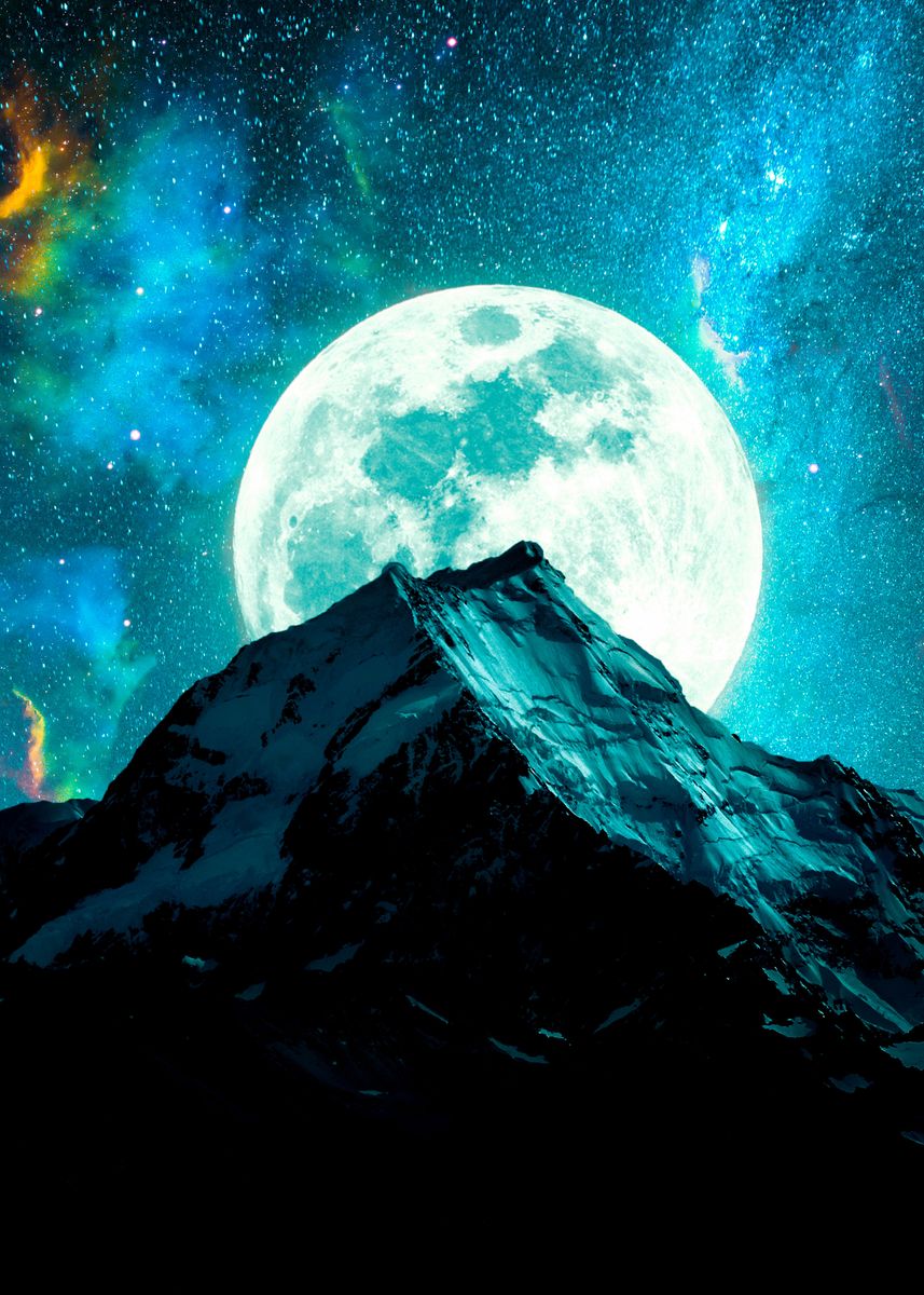 'Moon Behind the mountain ' Poster, picture, metal print, paint by ...