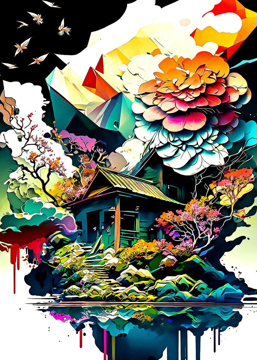 'Japan Temple Abstract' Poster by Artirs Mr | Displate
