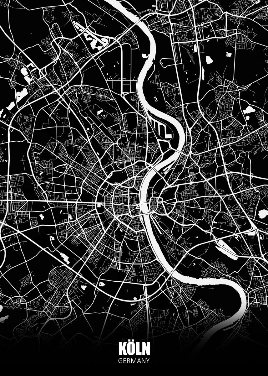 'Koln Germany Dark Map' Poster, picture, metal print, paint by Zake ...