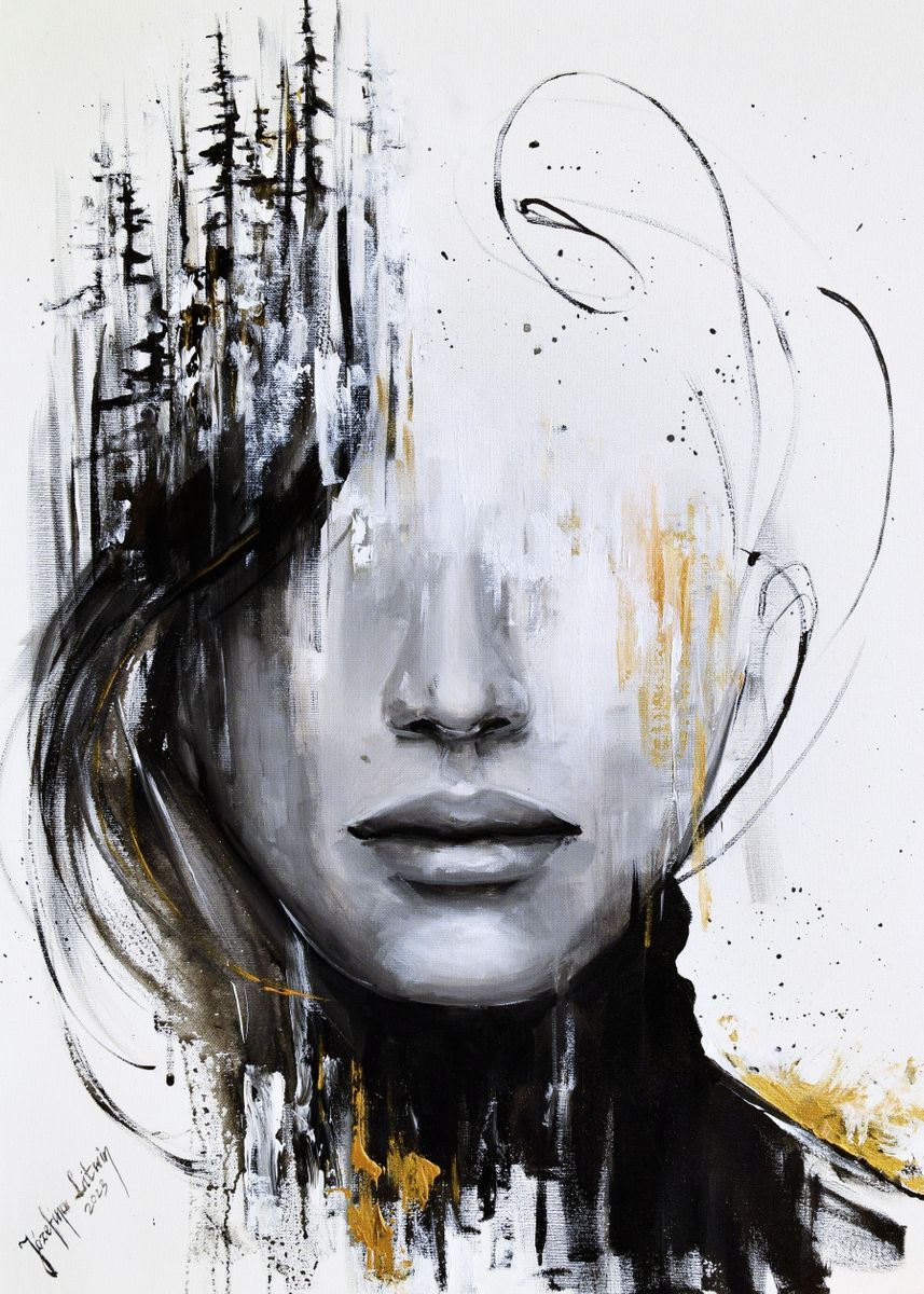 'Abstract artwork bnw+ gold' Poster, picture, metal print, paint by ...