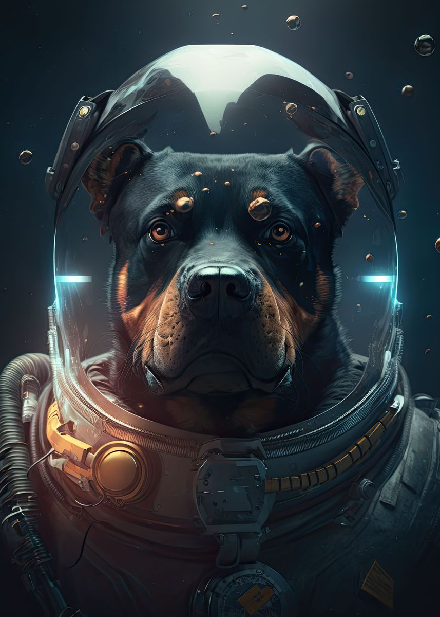 'Rottweiler Astronaut ' Poster, picture, metal print, paint by PetPrints | Displate