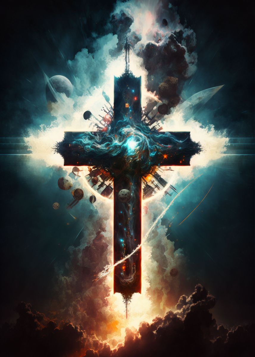 'Cosmic Cross' Poster, picture, metal print, paint by Cybronauts | Displate