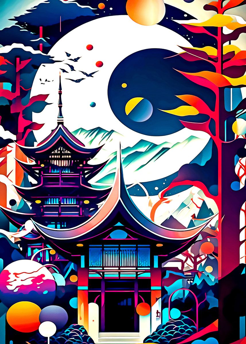 'Japan Temple Abstract' Poster, picture, metal print, paint by Artirs ...