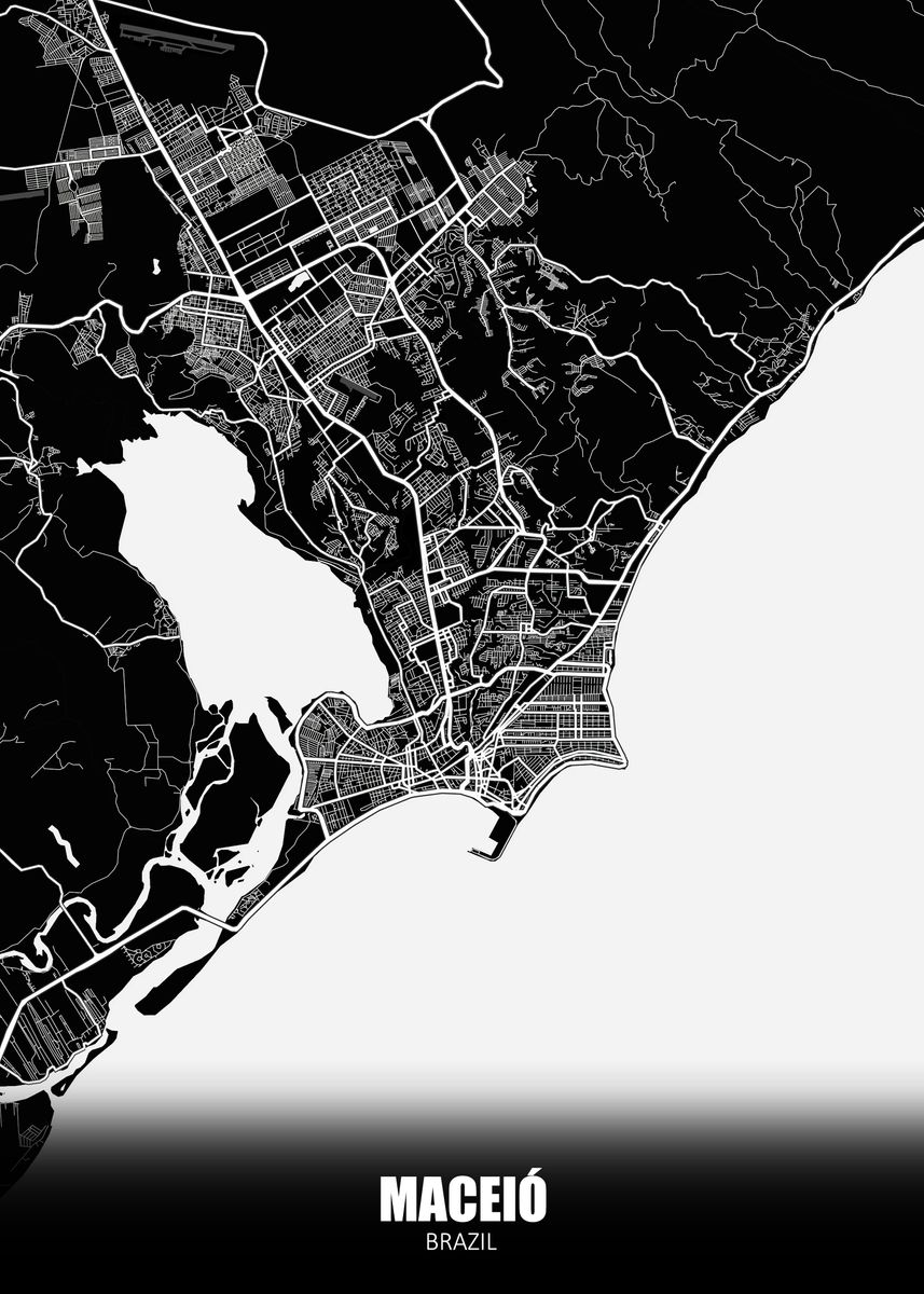 'Maceio Brazil Dark Map' Poster by Zake Yonkou | Displate