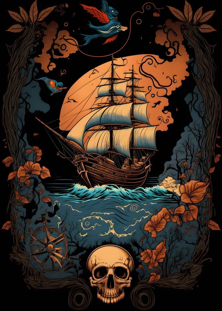 'Pirate Ship' Poster, picture, metal print, paint by Marcelo Vieira ...