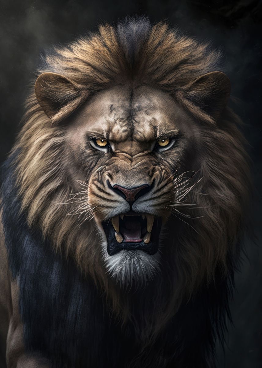 'Angry lion' Poster, picture, metal print, paint by Byrdyak | Displate