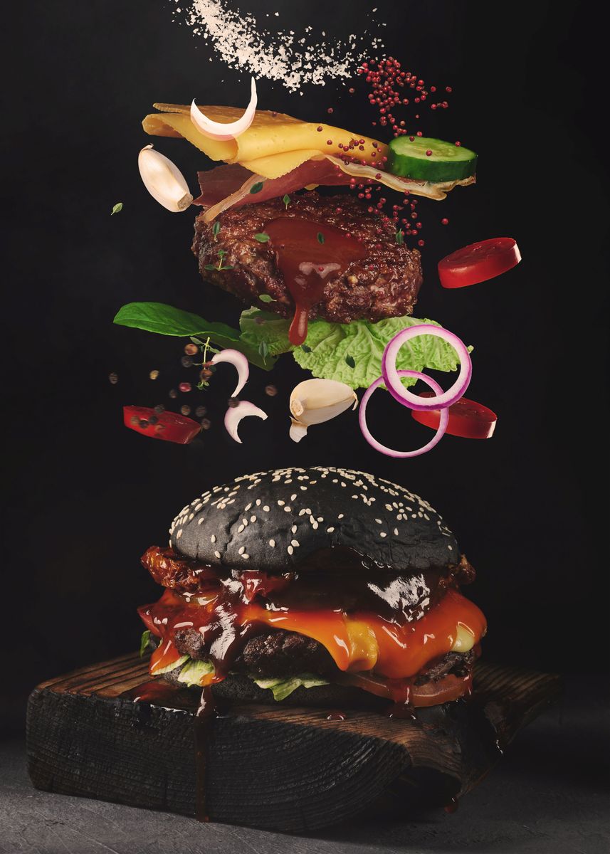 'Black tasty burger' Poster, picture, metal print, paint by Stefan Merz ...
