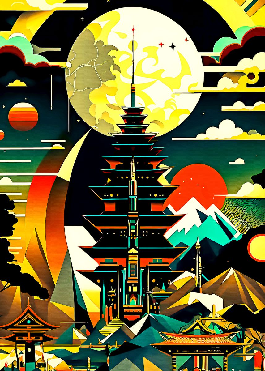 'Japan Temple Abstract' Poster, picture, metal print, paint by Artirs ...