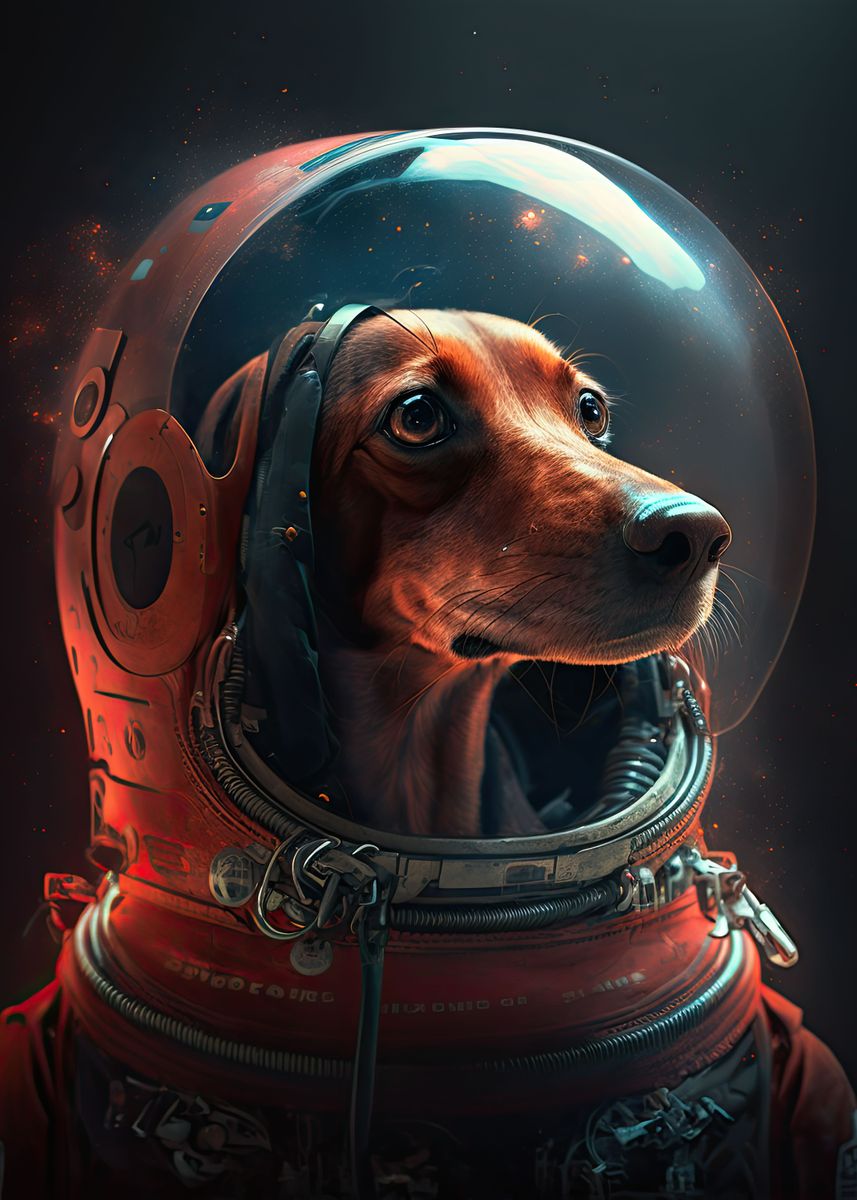 'Red Dachshund Astronaut ' Poster, picture, metal print, paint by PetPrints | Displate