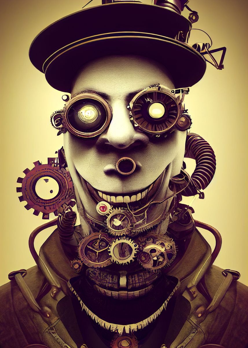 'Steampunk Evil Clown 9' Poster, picture, metal print, paint by Ralph ...